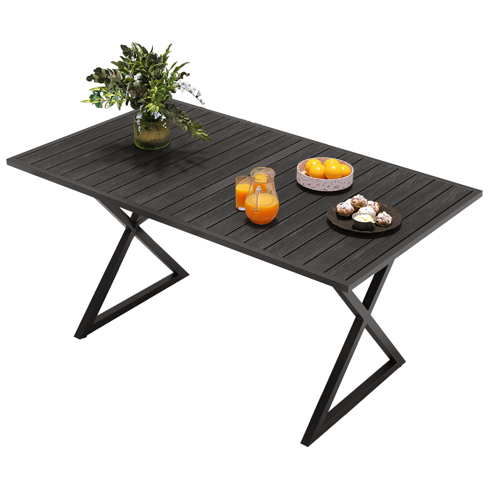Dextrus 59" Rectangle Patio Outdoor Dining Table, Outside Table With ...