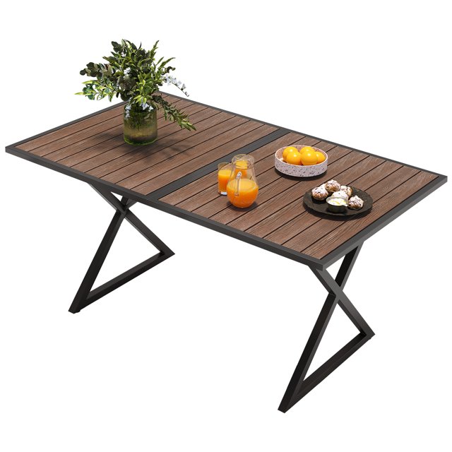 "Dextrus 59"" Brown Rectangle Patio Dining Table, Outdoor Metal Frame ...