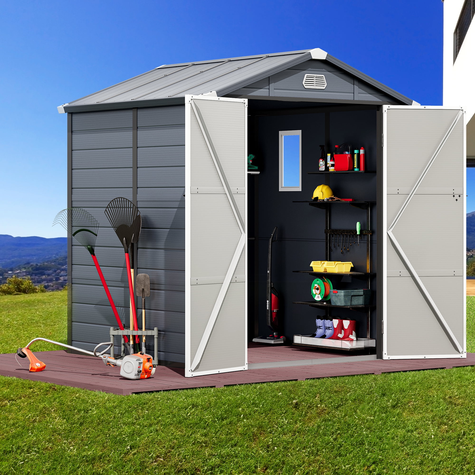 Dextrus 6.3x6.2ft Outdoor Resin Storage Shed with Windows,Vents,and ...