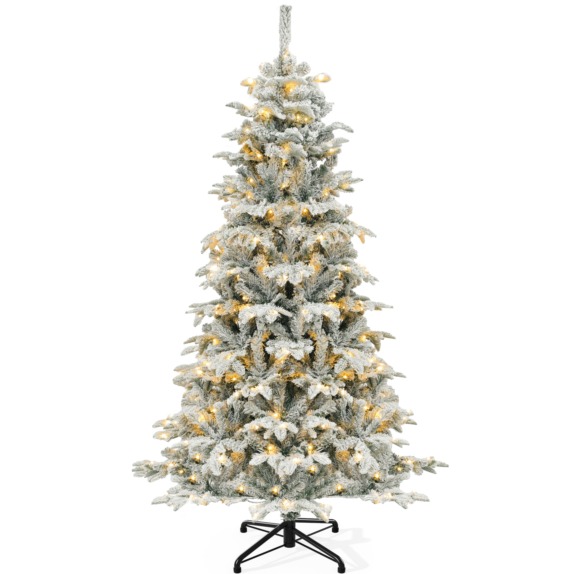 Dextrus 6.5ft Pre-Lit Snow Flocked Artificial Christmas Tree,Layered ...