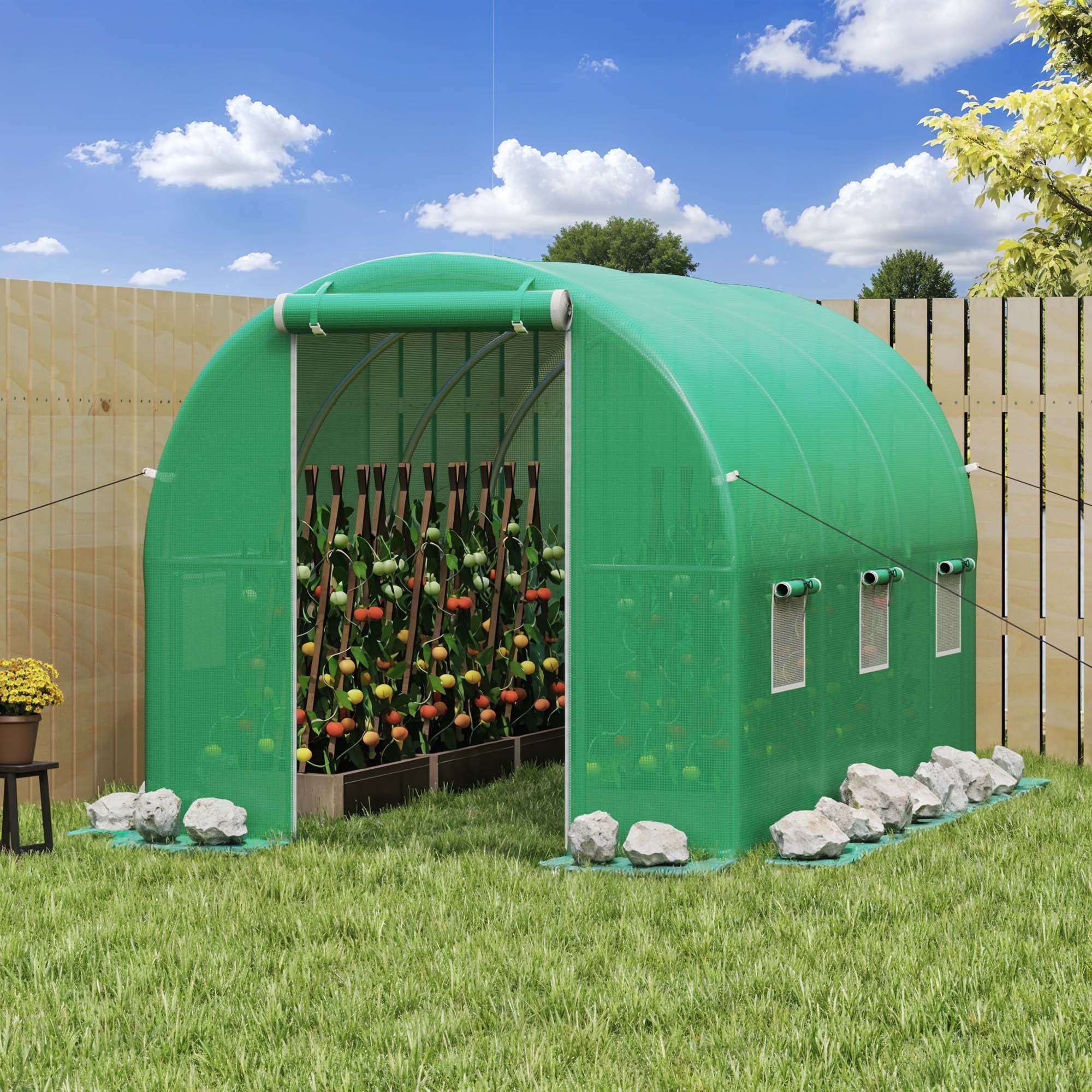 Dextrus 6.6x10FT Green PE Mesh Greenhouse, Galvanized Frame, Mesh Door ...