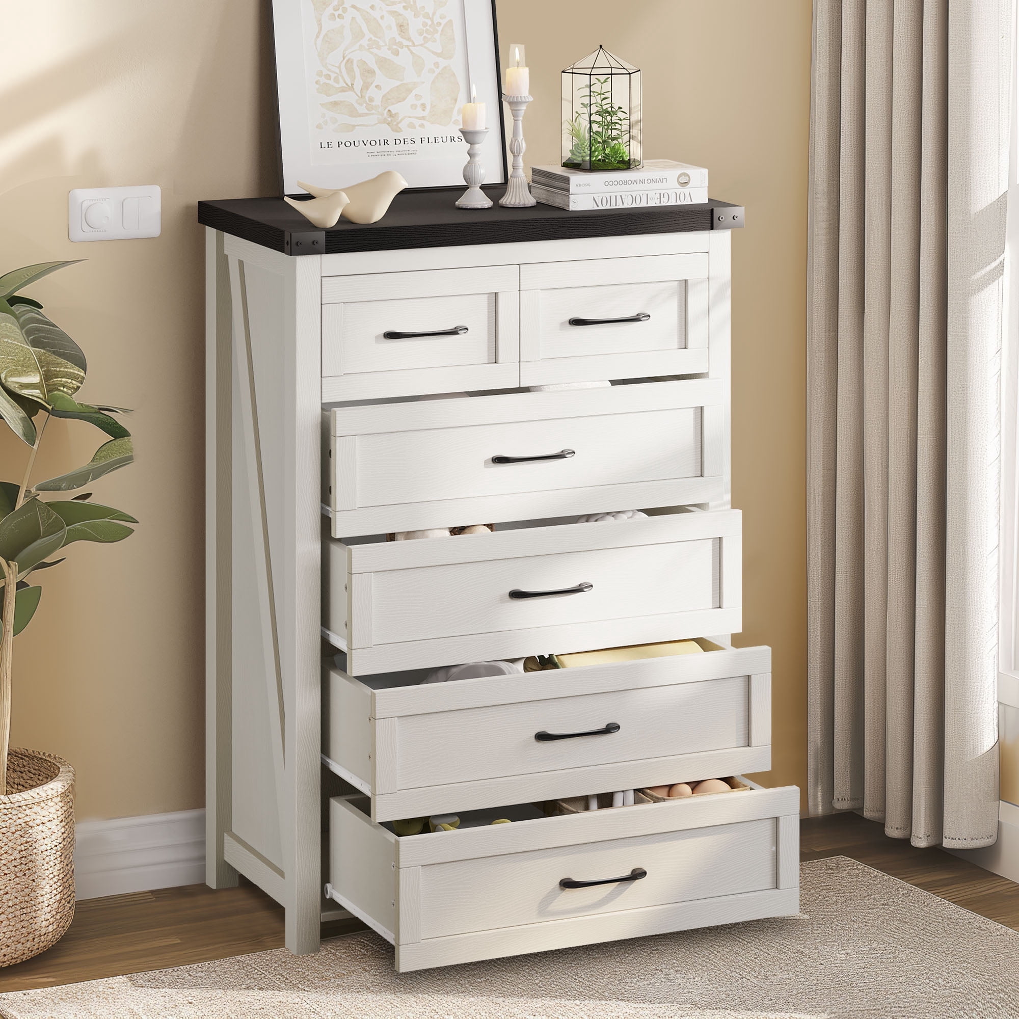 Dextrus 6 Drawer Vertical Dresser, Wood Chest of Drawers Storage ...