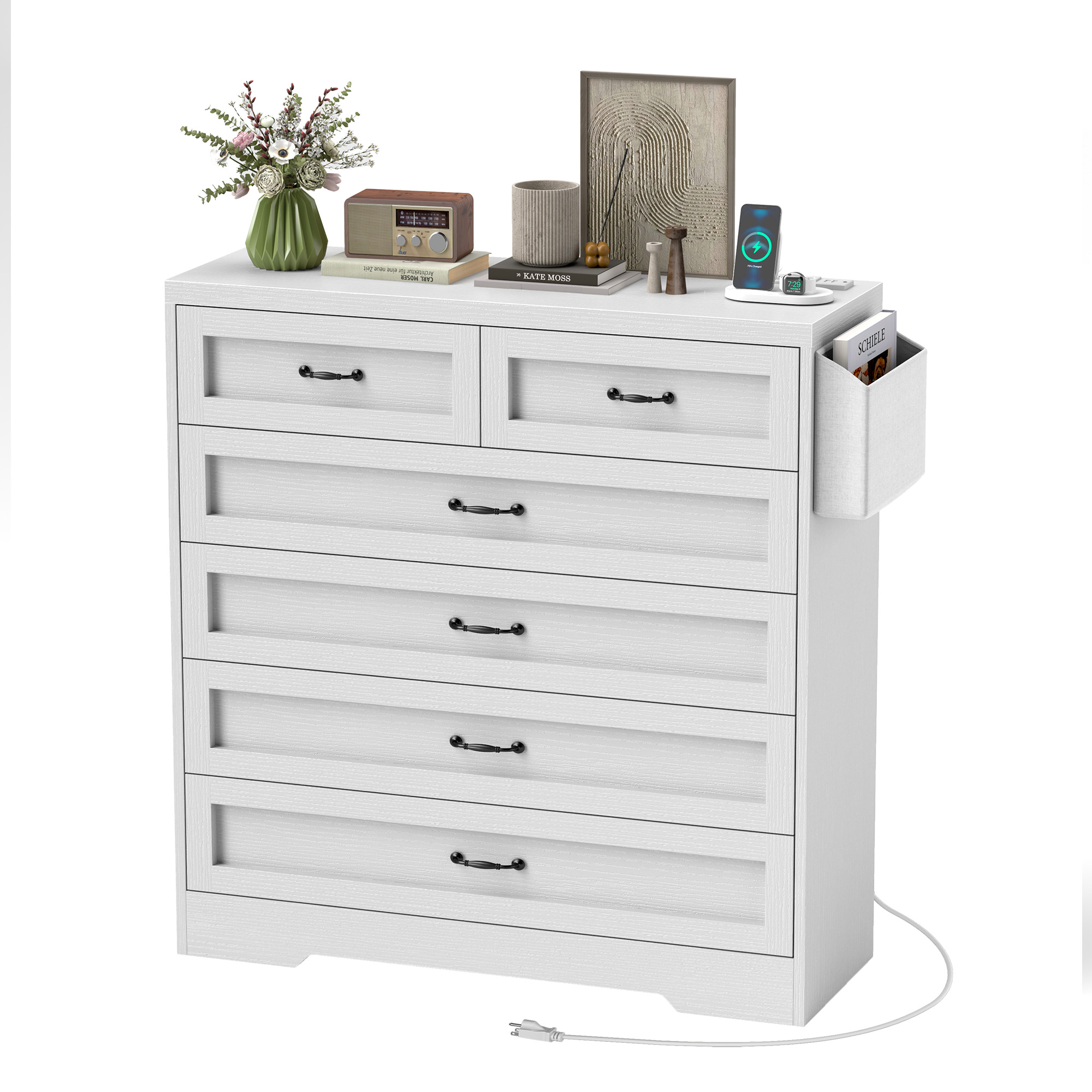 Dextrus 6-Drawer Vertical Dresser with Power Outlets, Chest of Drawers ...