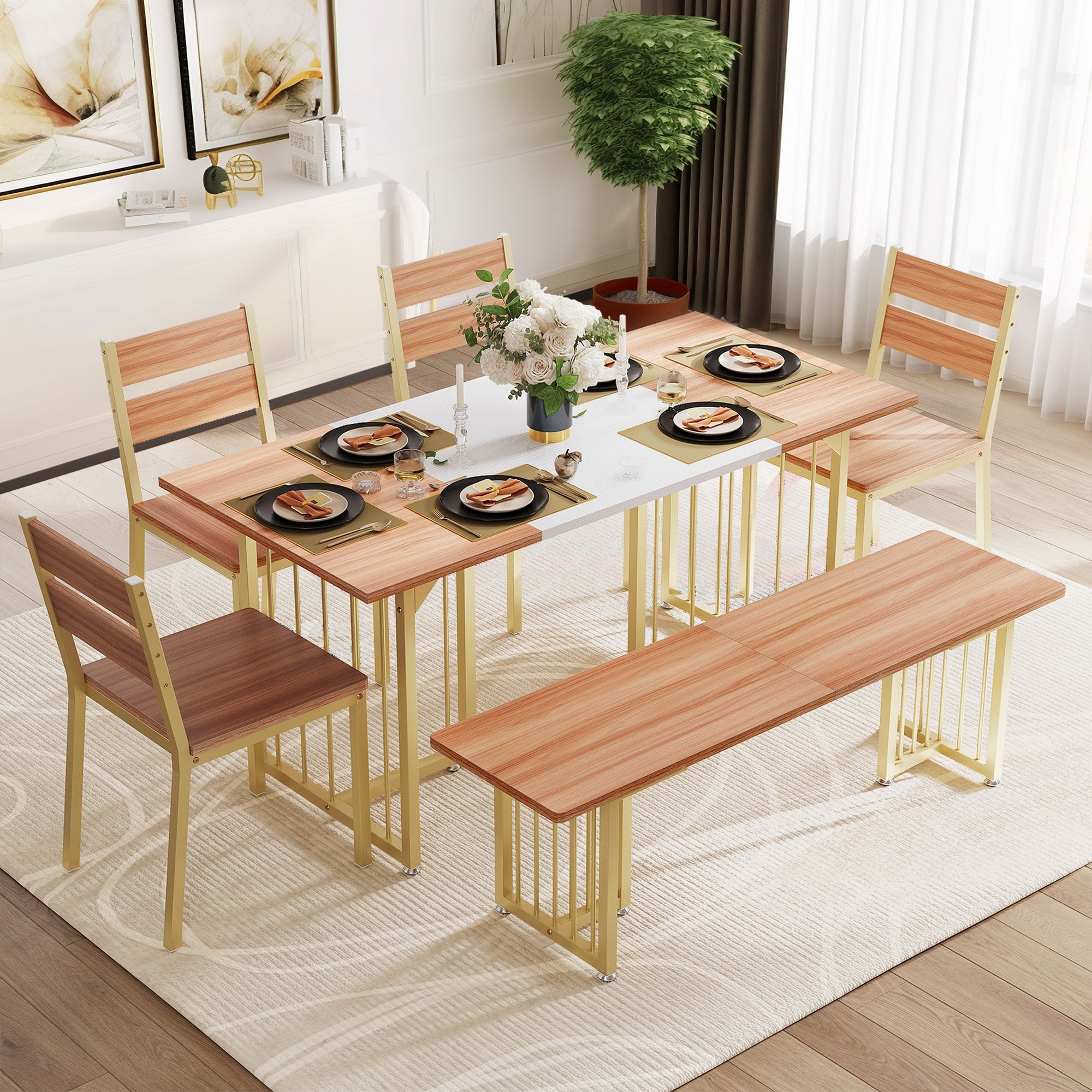 Dextrus 6-Piece Dining Table Set,Modern Kitchen Table Set with 4 Chairs ...