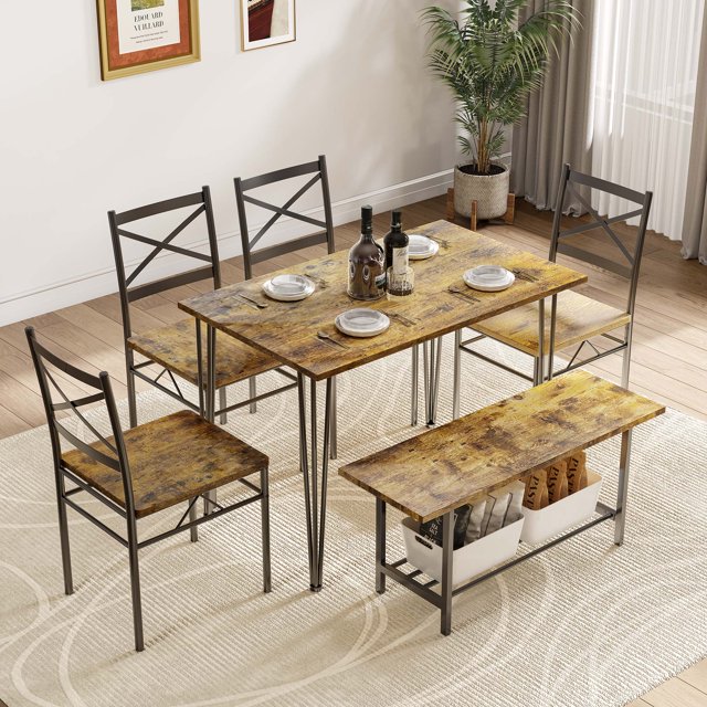 Dextrus 6-Piece Modern Home Dining Set With Storage Racks, 43in ...