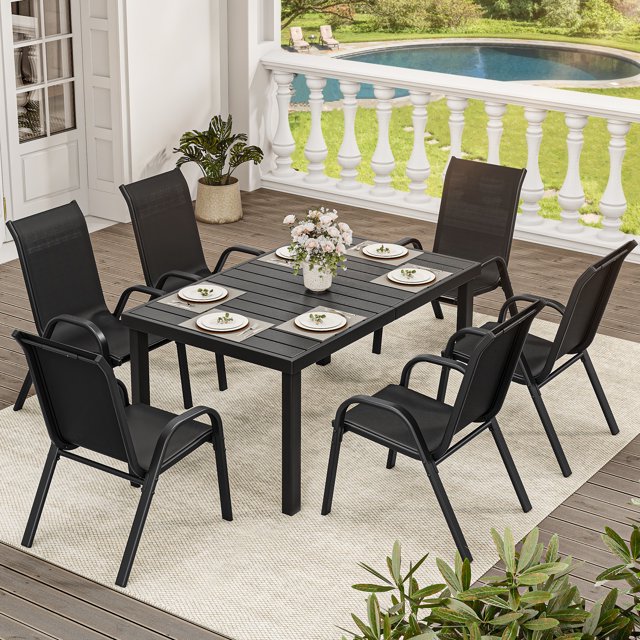 "Dextrus 6-Piece Stackable Patio Dining Set, Weather Resistant, 55 ...