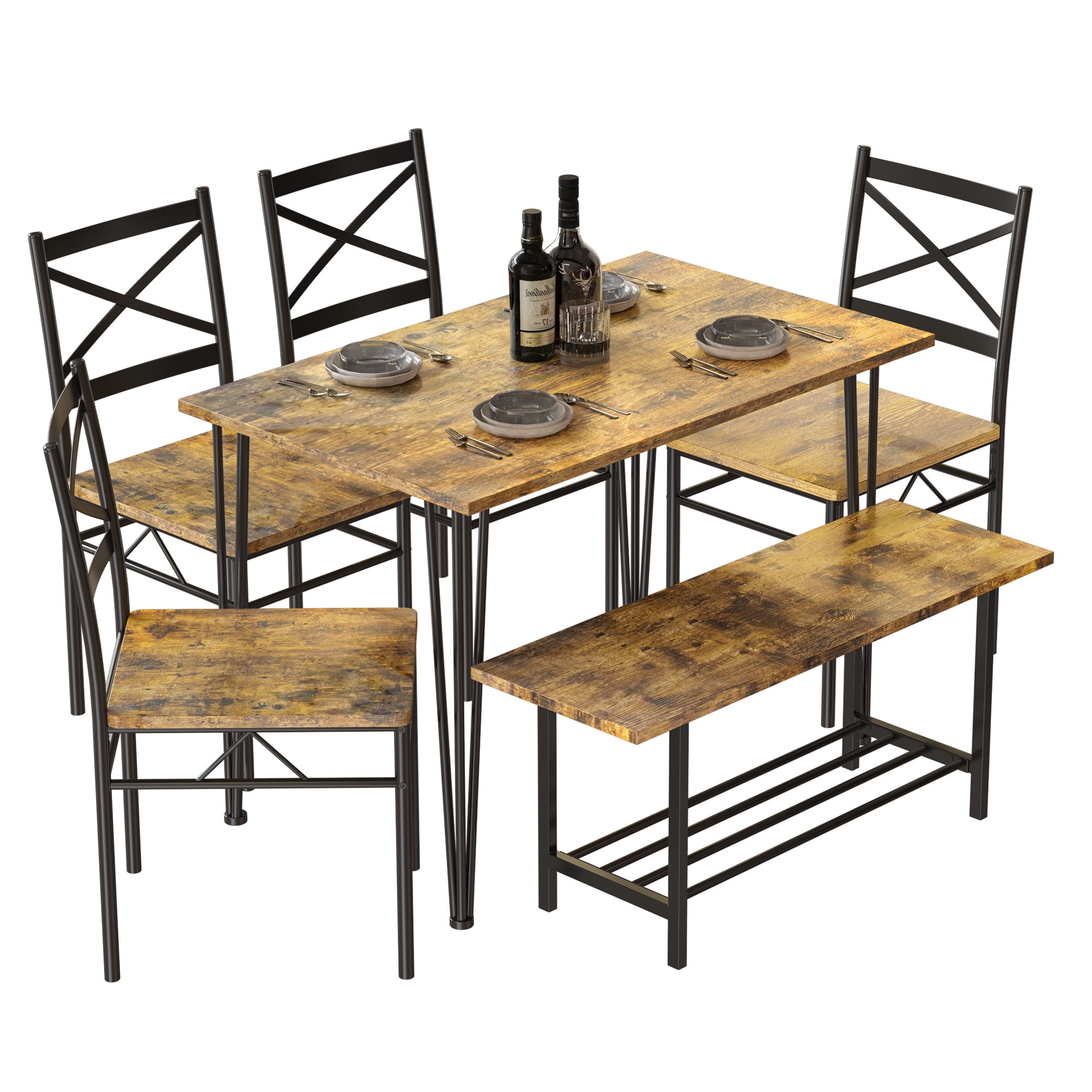 Dextrus 6-Piece Wood Dining Set with 43in Rectangular Table, 4 Chairs ...