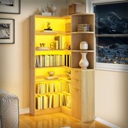 Harper & Bright Designs 83.4" Tall Bookshelf with LED Lighting, White ...