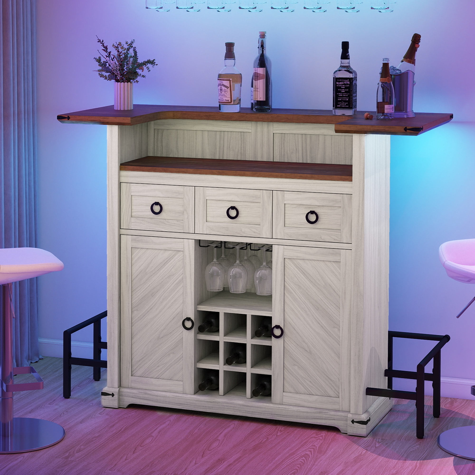 Dextrus 6 Tier Home Bar Unit with LED Light, 55" Wine Cabinet with 2 ...