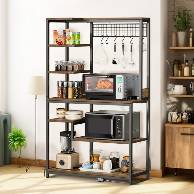 Dextrus 6-Tier Kitchen Bakers Rack with Power Outlets, 39" Microwave ...