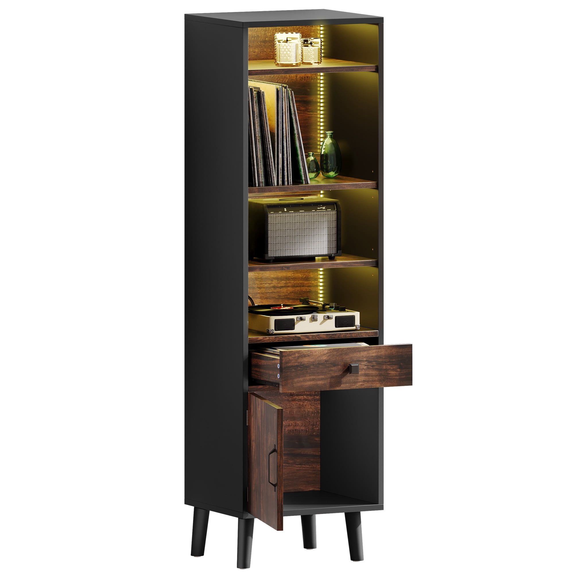 YITAHOME Dextrus 6-Tier Record Player Stand with Power Outlets and LED ...