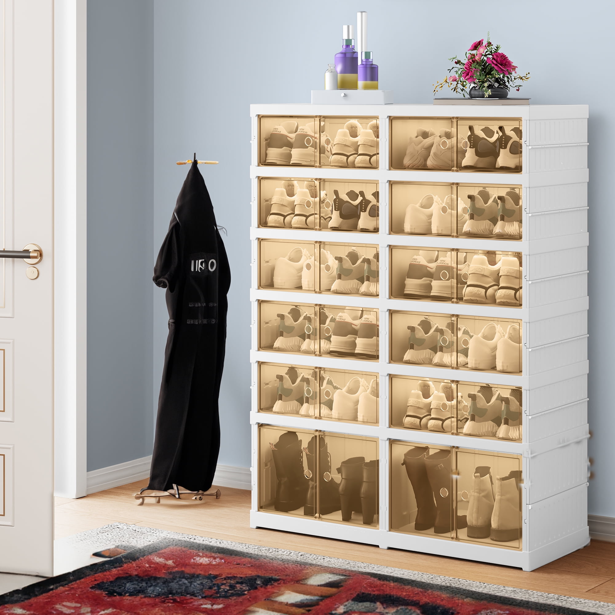 Dextrus 6 Tiers-24 Pairs Installation Free Shoe Storage Box for Closet ...