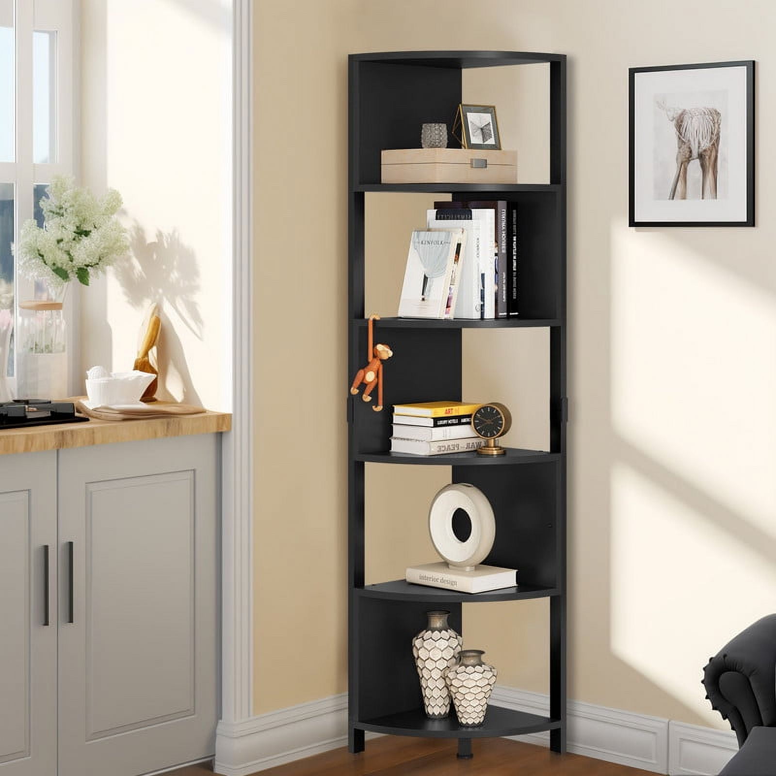 Dextrus 6-Tiers Corner Shelf, Narrow Open Shelf, Modern Corner ...