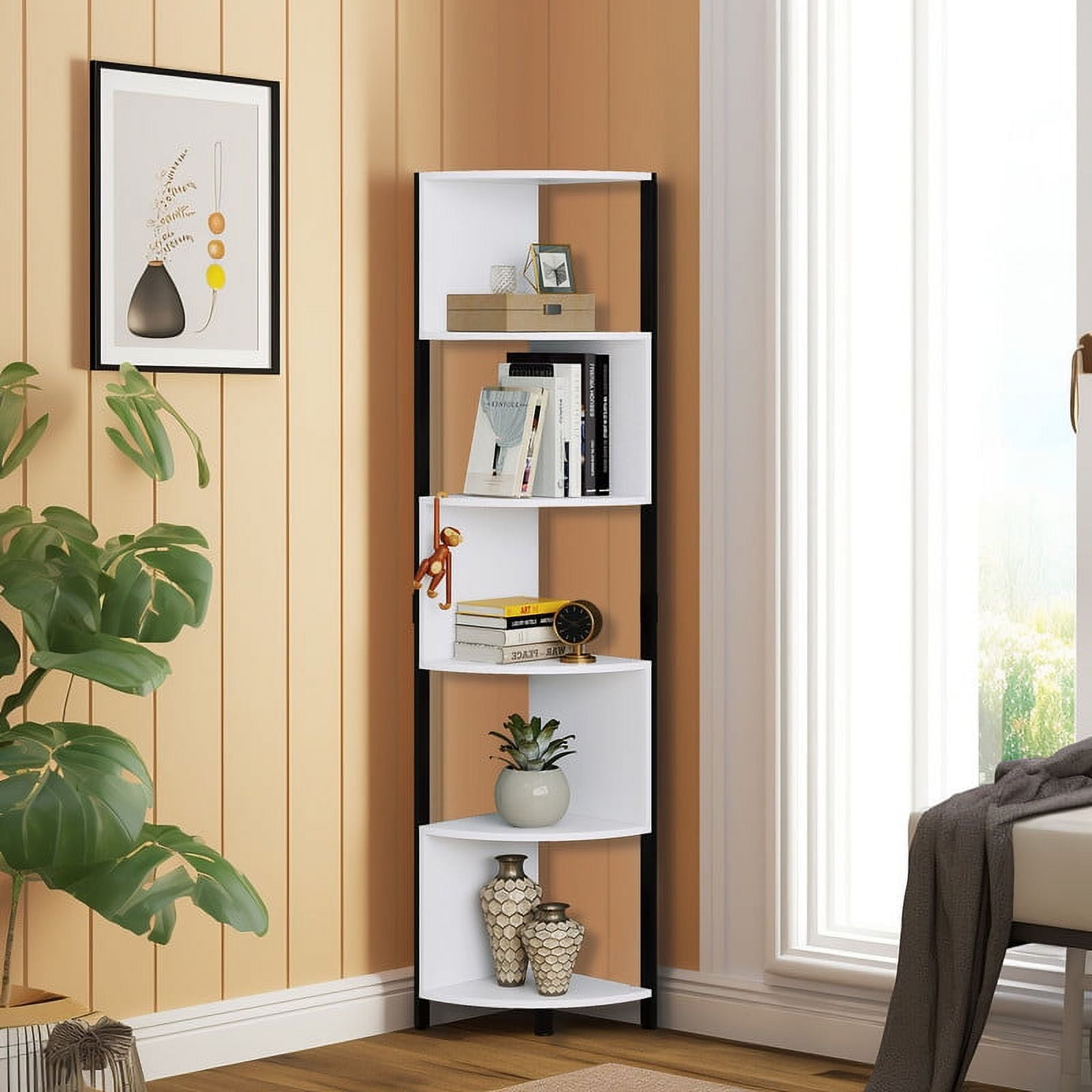 Dextrus 6-Tiers Corner Shelf, Narrow Open Shelf, Modern Corner ...