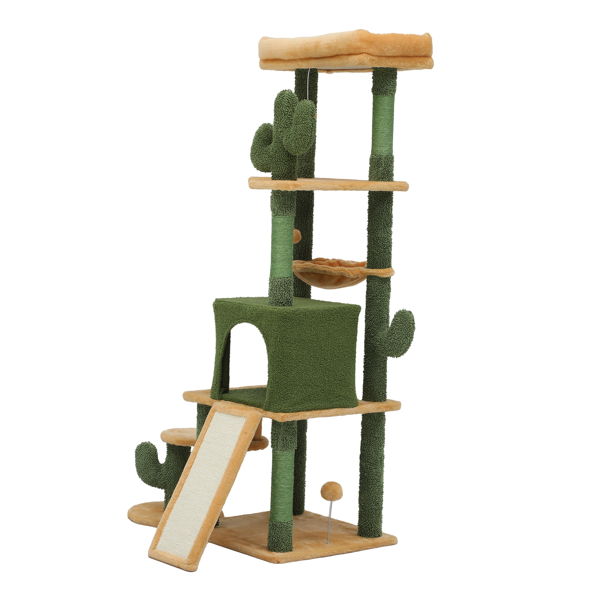 Dextrus 60" Tall Cactus Cat Tree Tower for Indoor Cats, Large Cat Condo ...