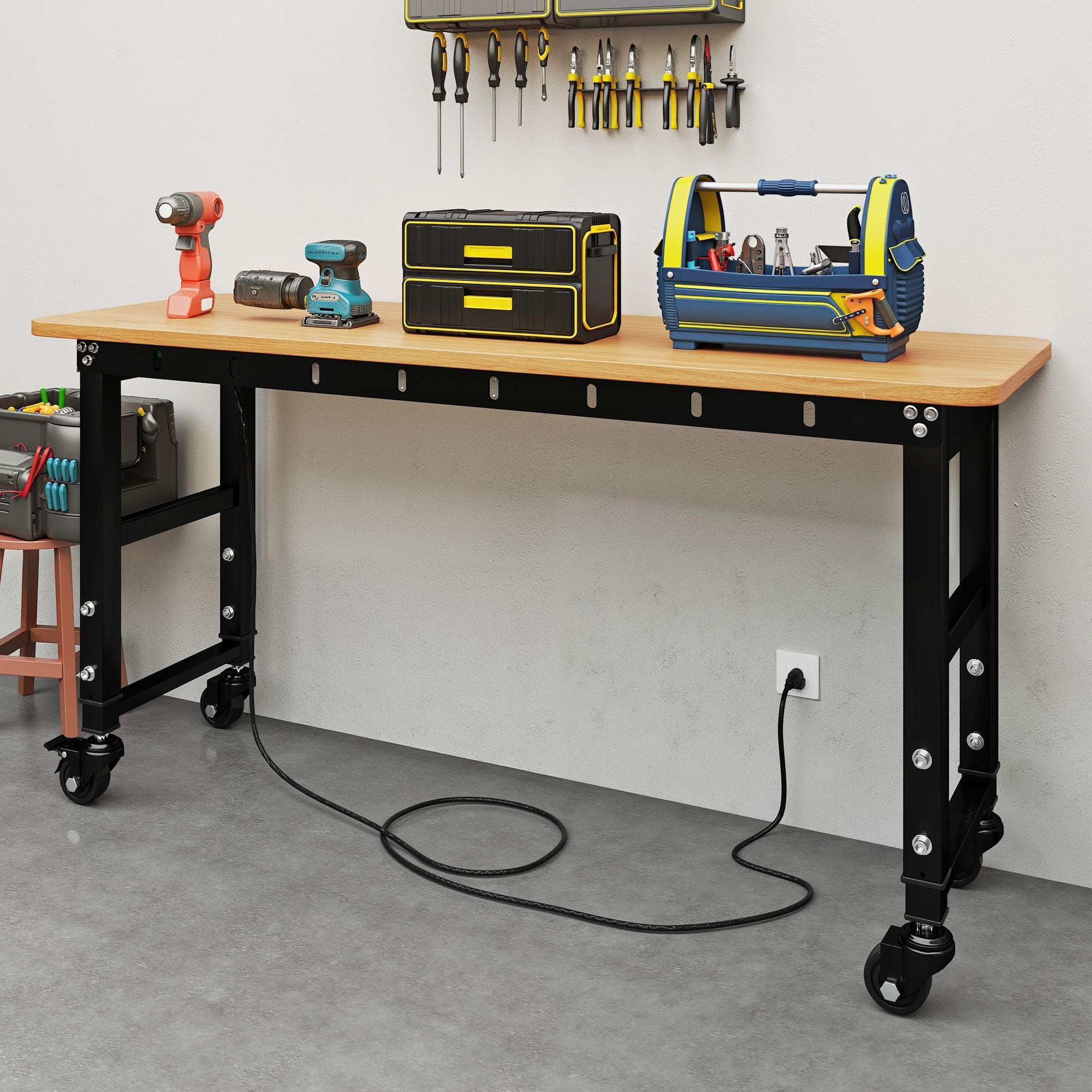 Dextrus 60" Work Bench with Wheel, Pegboard & Power Outletsfor Garage ...