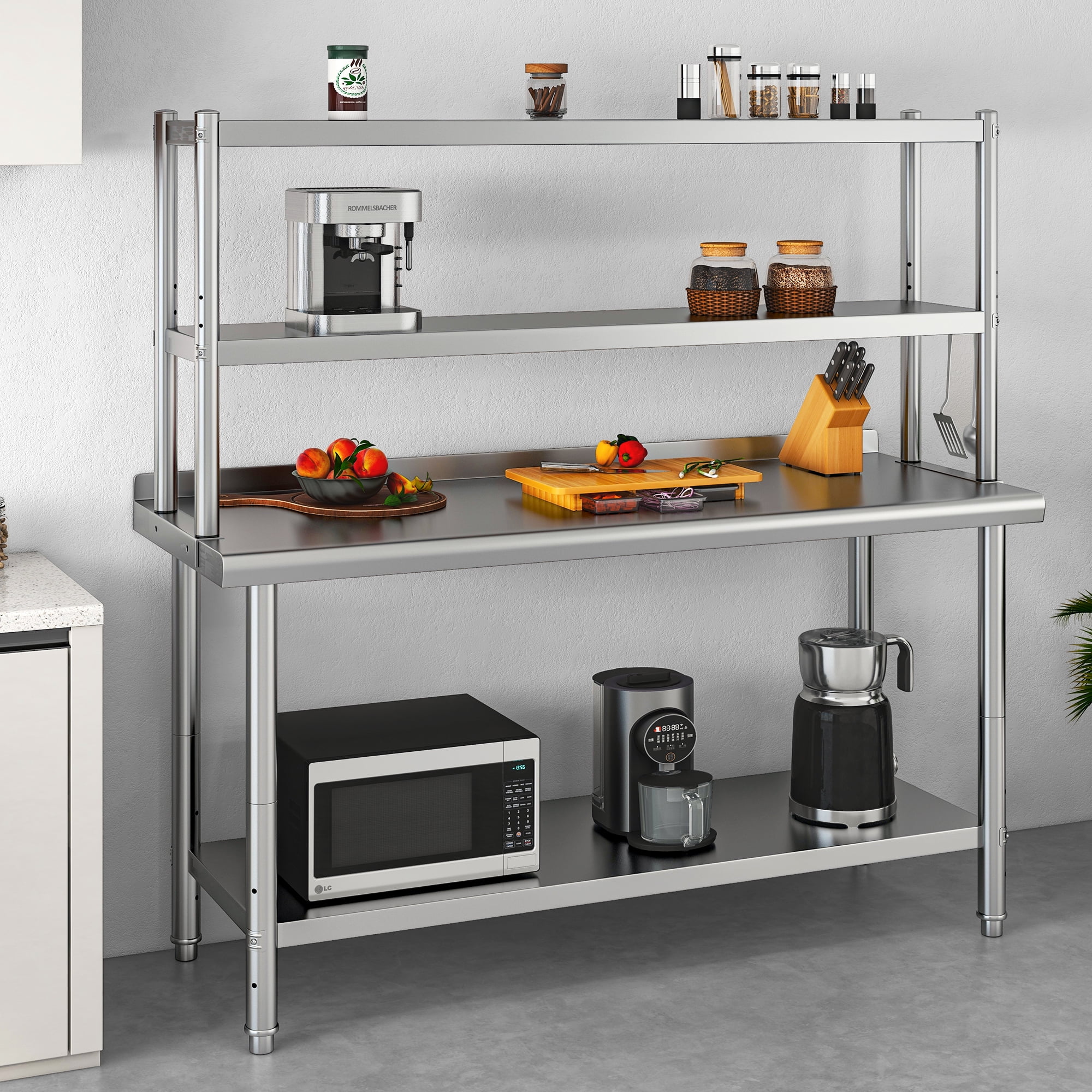 Dextrus 60" x 12" Double Overshelf Adjustable Double-Tier Stainless ...