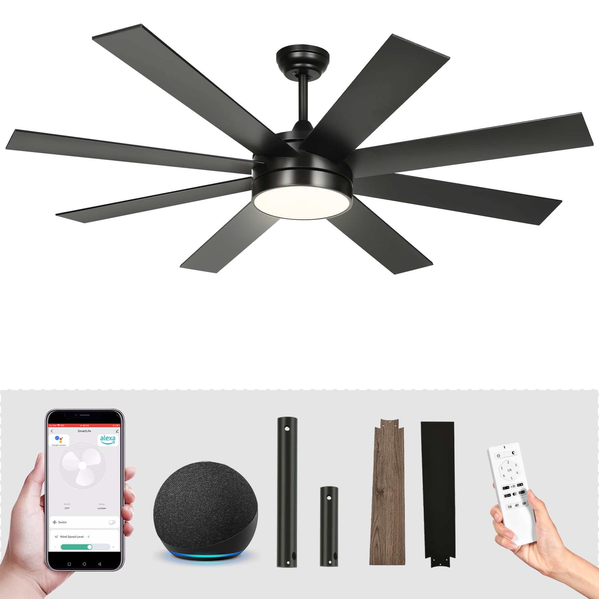Dextrus 60in Black Modern Smart Ceiling Fan with Remote Control ...