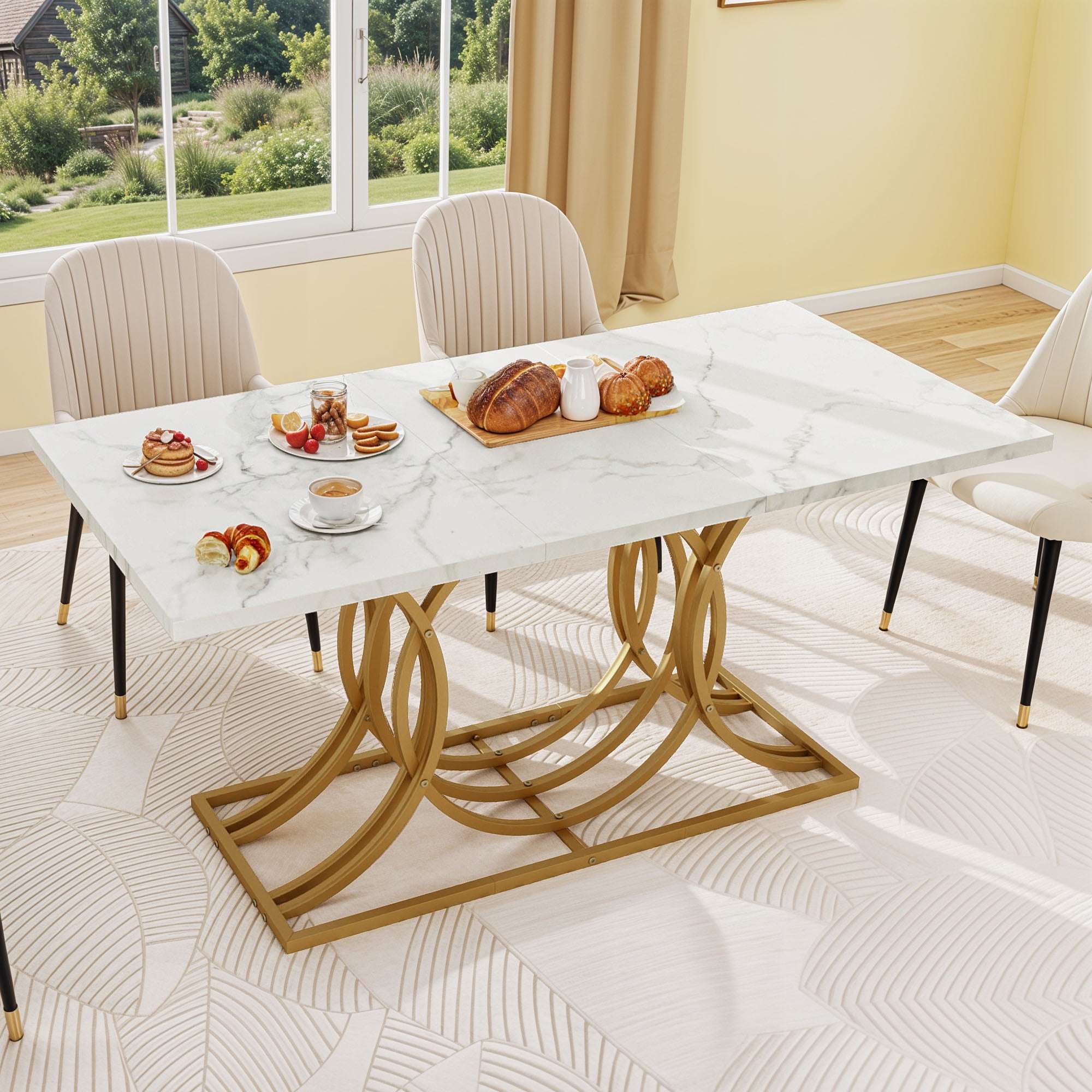 Dextrus 63" Dining Table for 4-6 People, Modren Kitchen Table with ...
