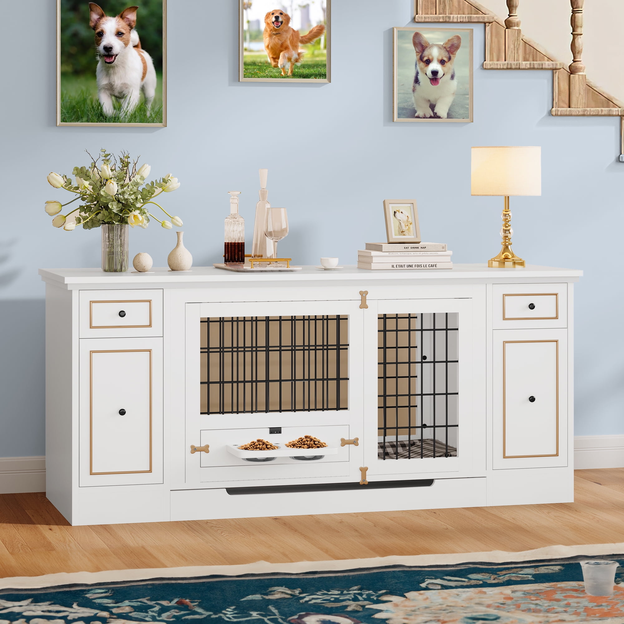 Dextrus 65" Large Dog Kennel with 2 Food Bowls, Sturdy Dog Crate ...