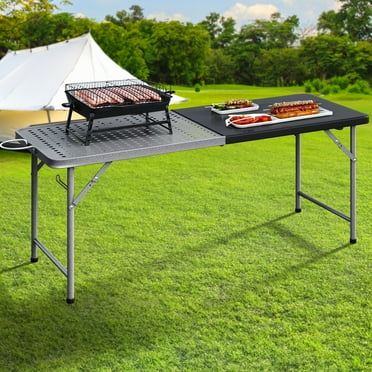 Gymax Portable BBQ Grill Stand - Lightweight Aluminum Folding Table for ...