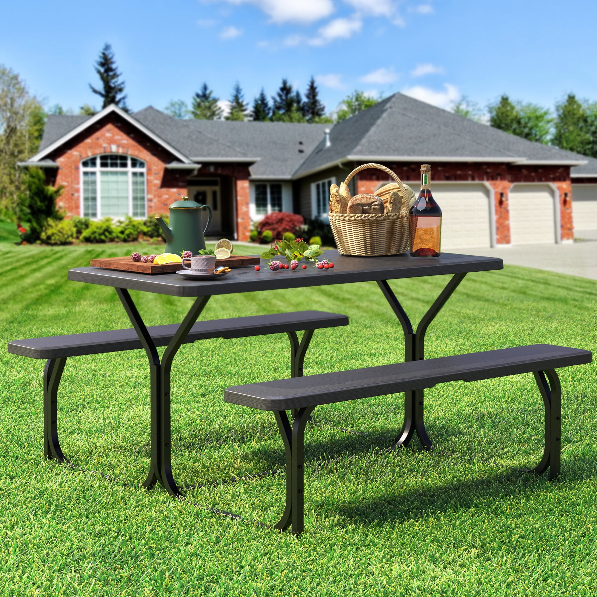 Dextrus 6ft Heavy Duty Folding Picnic Table & Bench, Resin Top, Steel ...