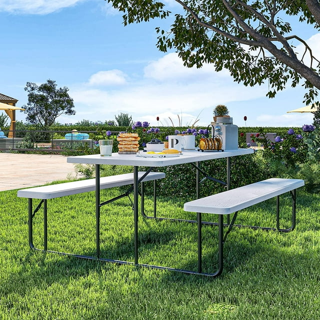 Dextrus 6" Heavy Duty Alloy Steel Picnic Table with 2 Benches, White ...