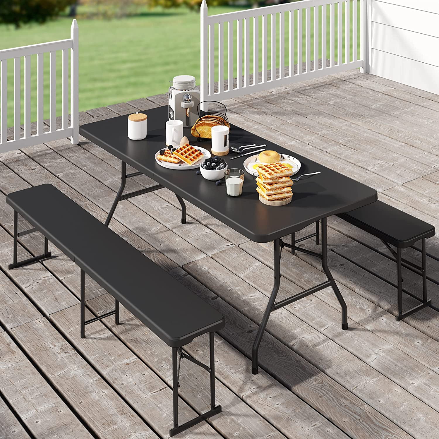 Dextrus 6ft Portable Heavy Duty Plastic Picnic Table & Bench Set for ...