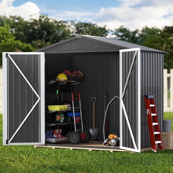 Storage Cabinet 1.4×2.8 FT, Metal Outdoor Sheds for Garden Tool ...