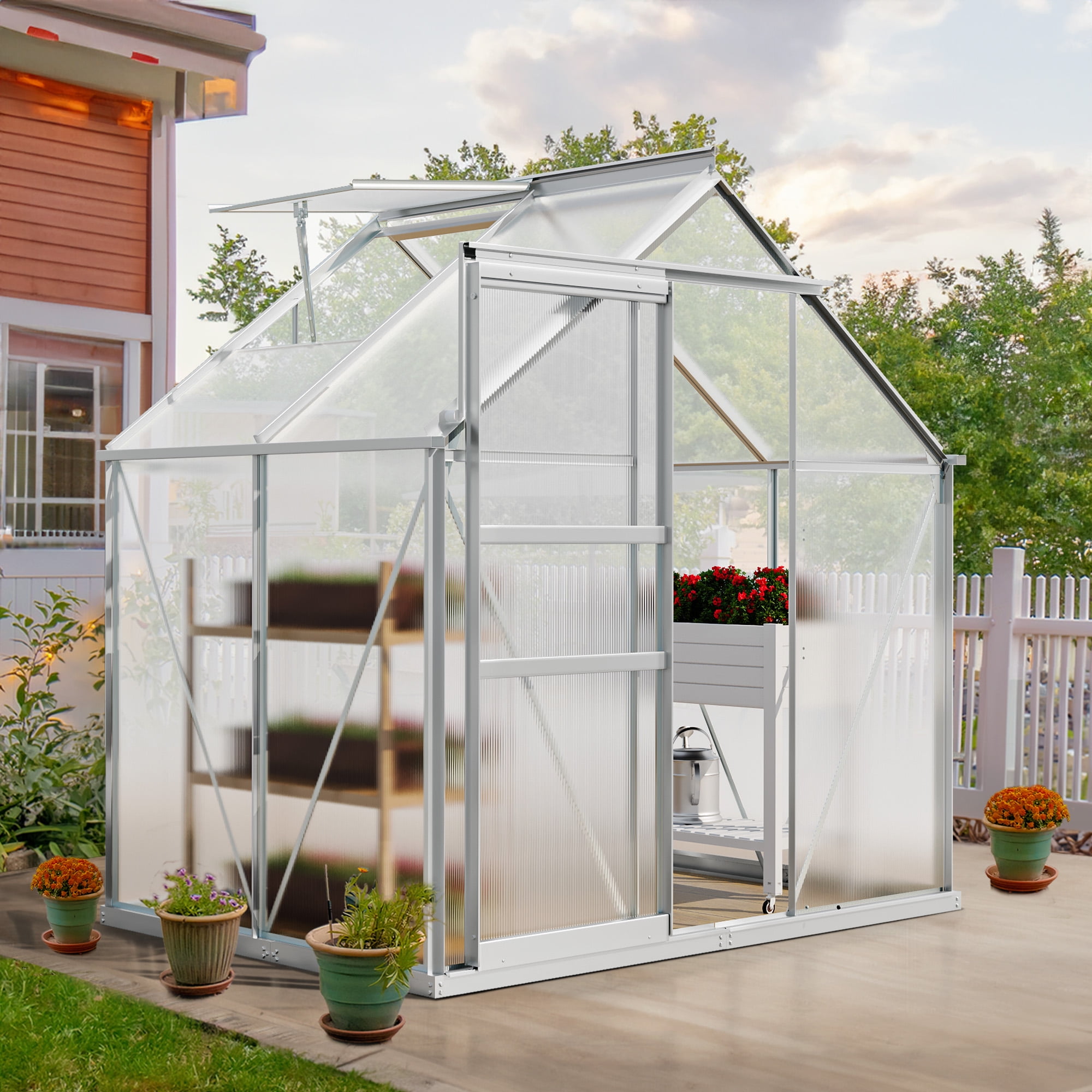 Dextrus 6x4FT Polycarbonate Plant Shelter Sturdy Outdoor Aluminum Plant ...