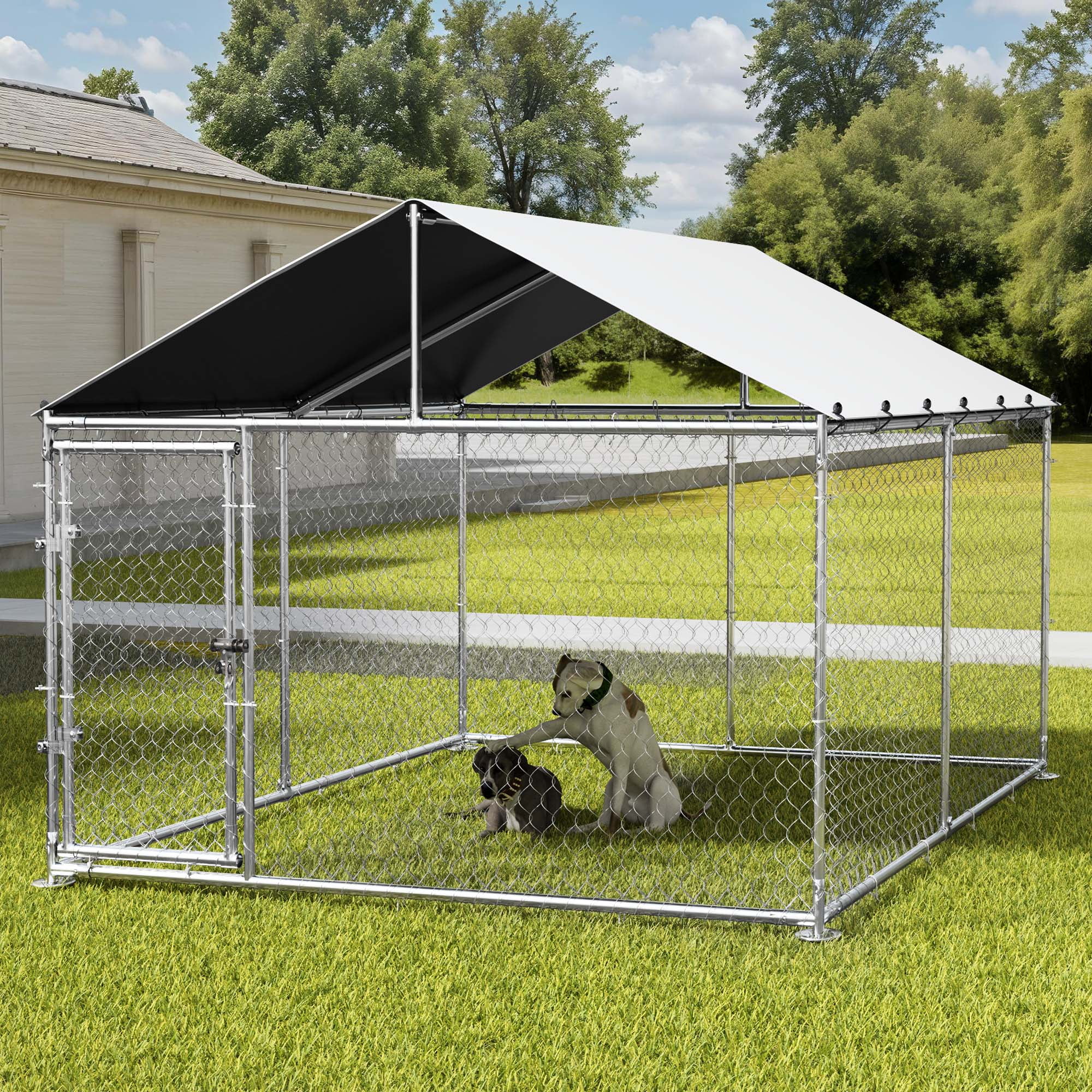 Dextrus 7.5'x7.5' Outdoor Dog Kennel with Metal Dog Gate, Outdoor Dog ...
