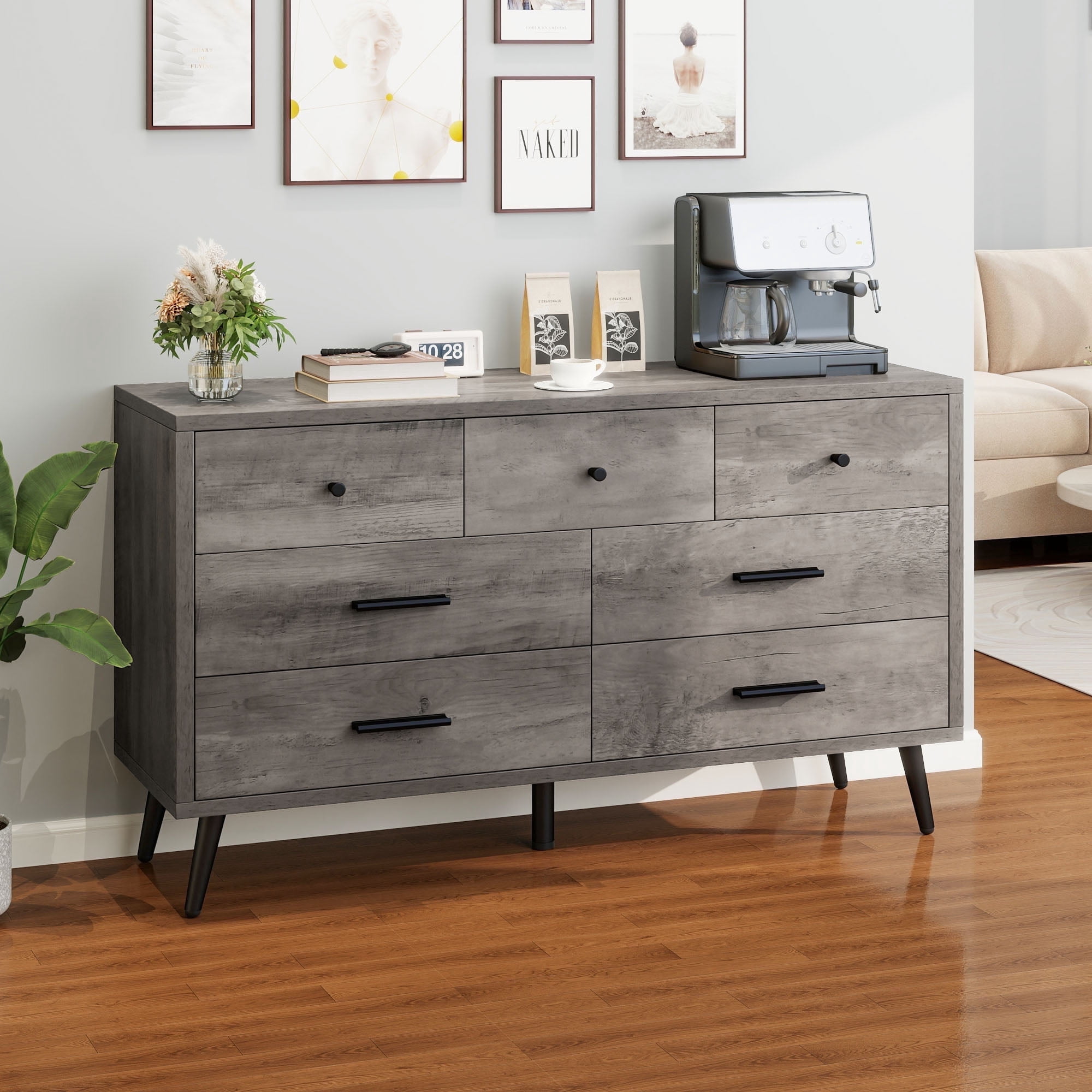 DEXTRUS 7-Drawer Double Dresser with Anti-Tipping, Wood Chest of Drawer ...