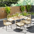 Dextrus 7-Piece Outdoor Patio Dining Set with 6 Rattan Wicker Chairs ...