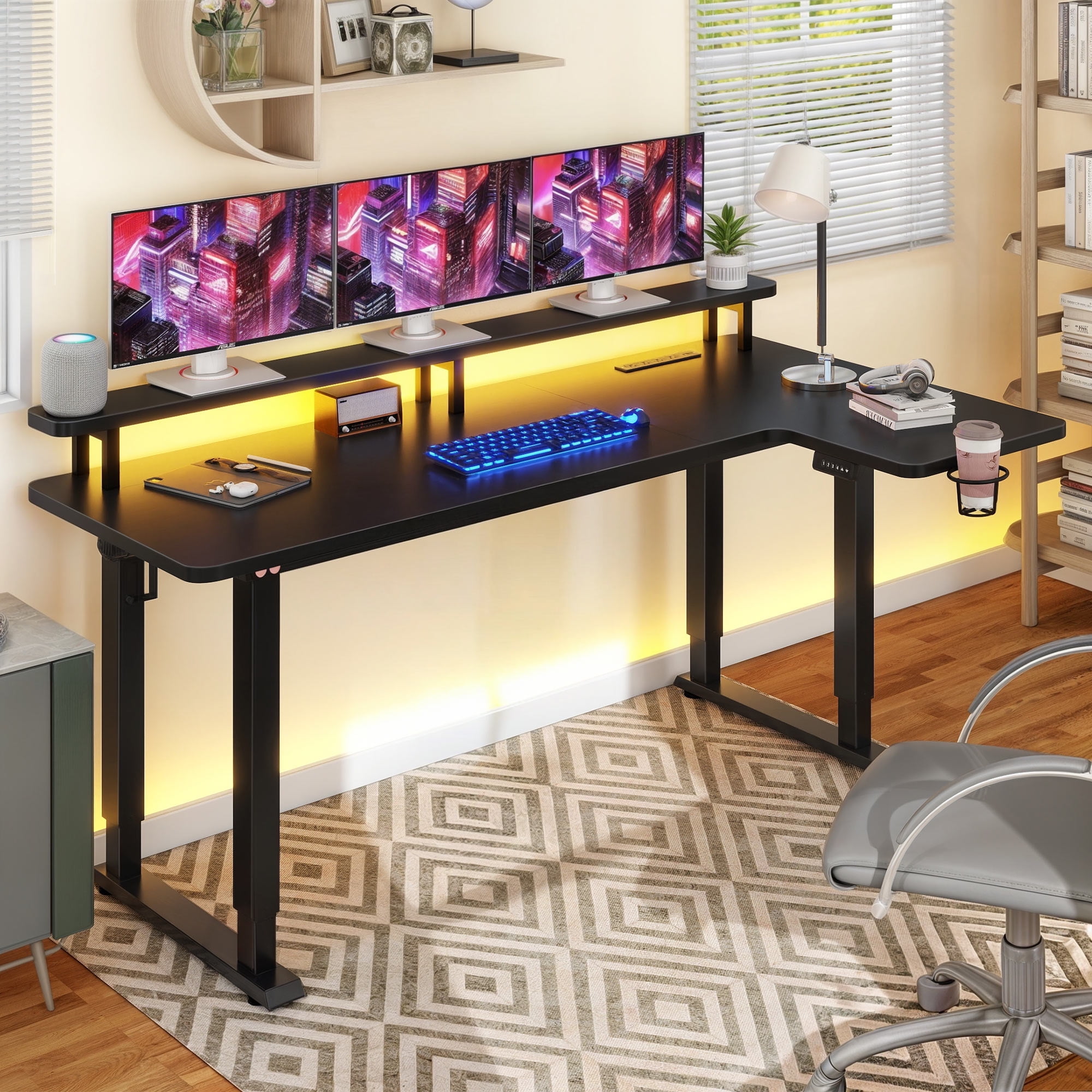 Dextrus 70.8" W Home Office Electric Height Adjustable Standing Desk, L ...
