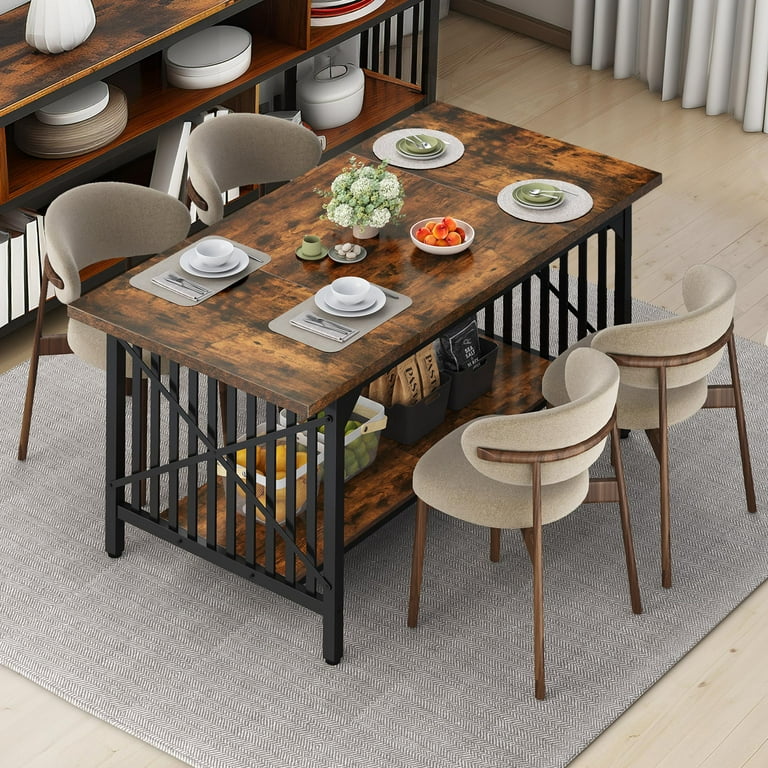 Dextrus 70 Dining Table for 4 8 People Industrial Rectangular Wood Kitchen Table with Storage for Dining Room Kitchen Home Office Rustic Brown