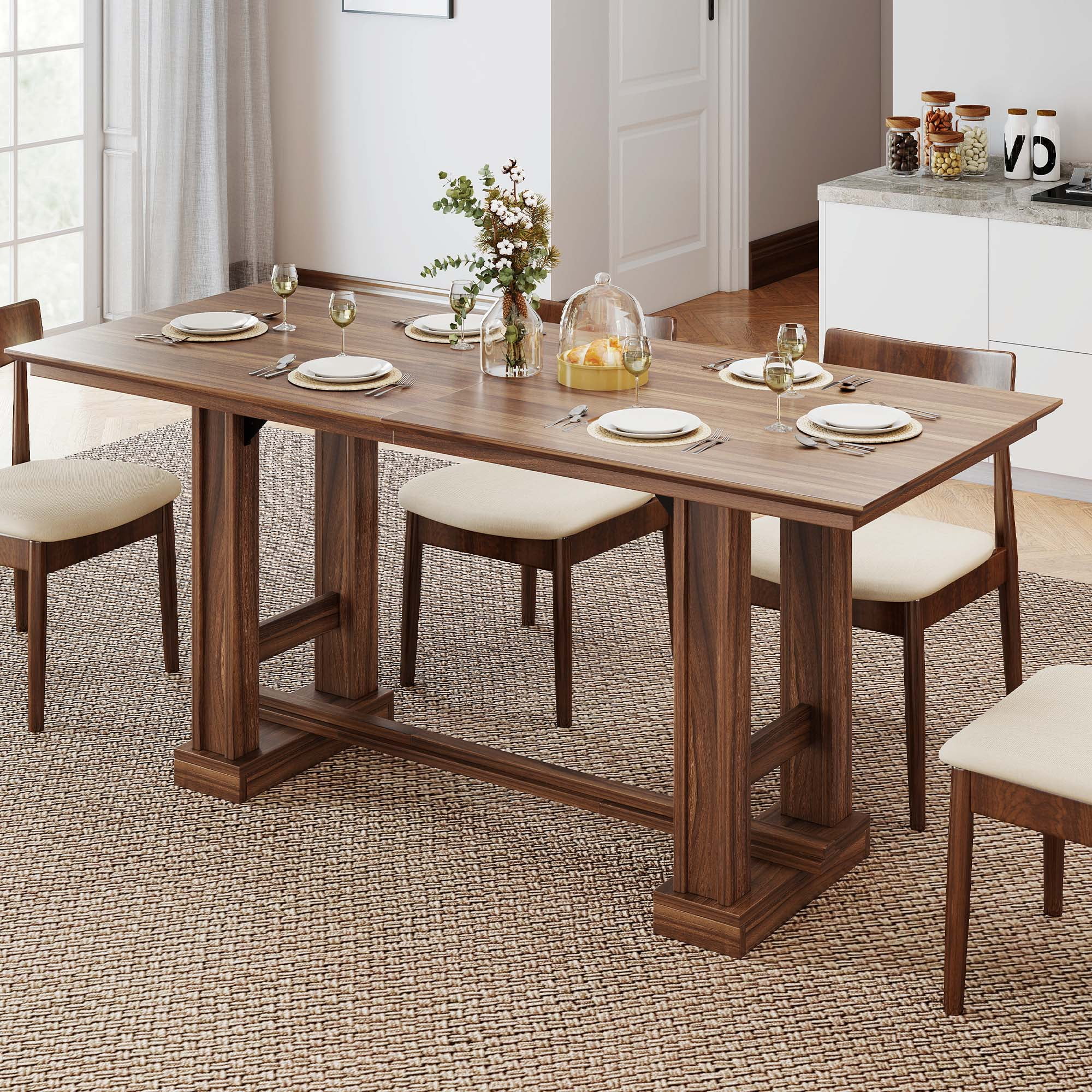Dextrus 70" Dining Table for 6–8 People, Farmhouse Rectangular Kitchen ...