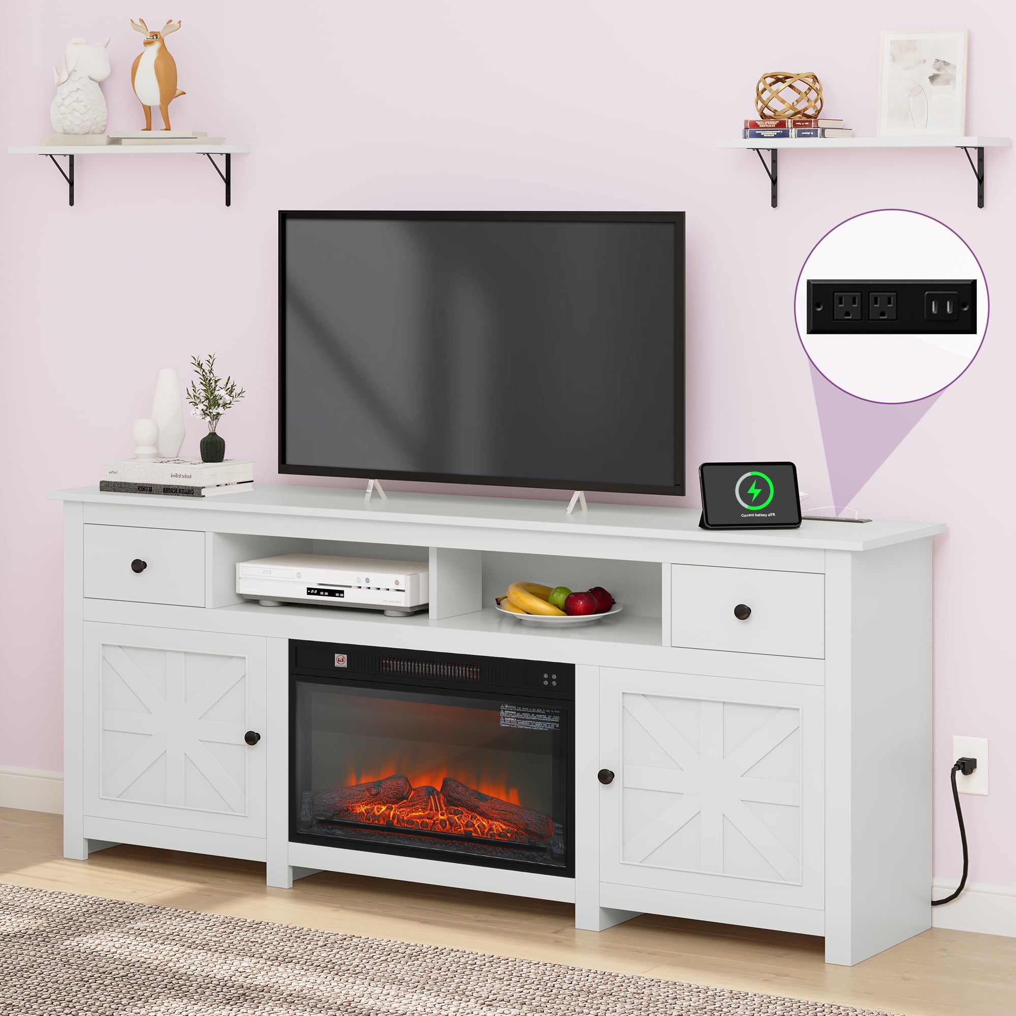 Dextrus 70'' Farmhouse TV Stand for Screens up to 80'', TV Console ...