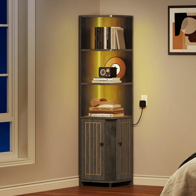 Dextrus 71.1“ Corner Cabinet with LED Lights, Tall Corner Storage ...