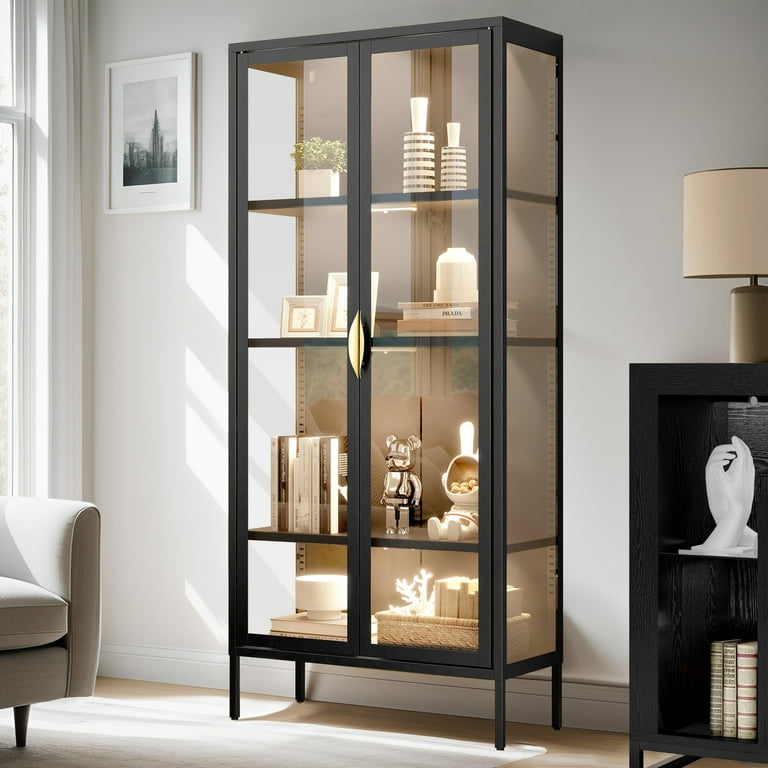 Dextrus 71.8 H Tall Storage Cabinet with LED Light Display Cabinet with Glass Door Curio Cabinet Trophy Display Case