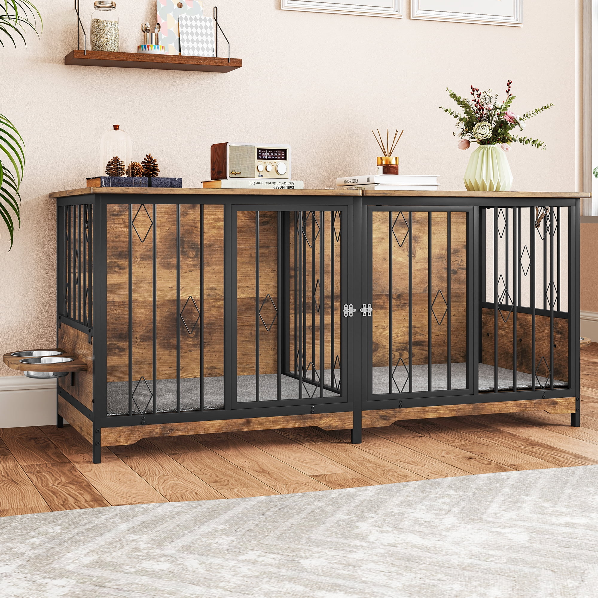 Dextrus 71" Large Dog Crate Furniture with Removable Divider, Heavy ...