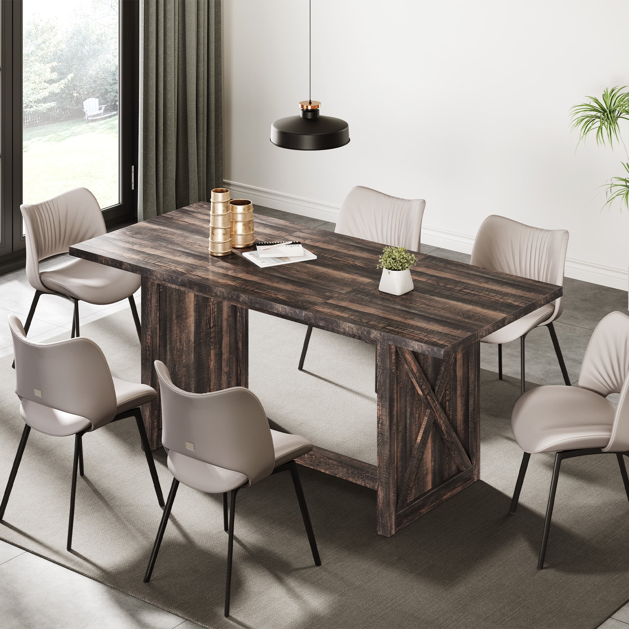 Dextrus 71 inch Modern Farmhouse Dining Table for 6 to 8, Rectangular ...