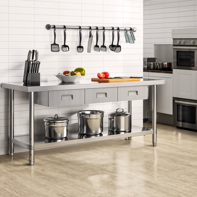 Dextrus 72" X 24" Stainless Steel Table with 3 Drawers, Work Table with ...
