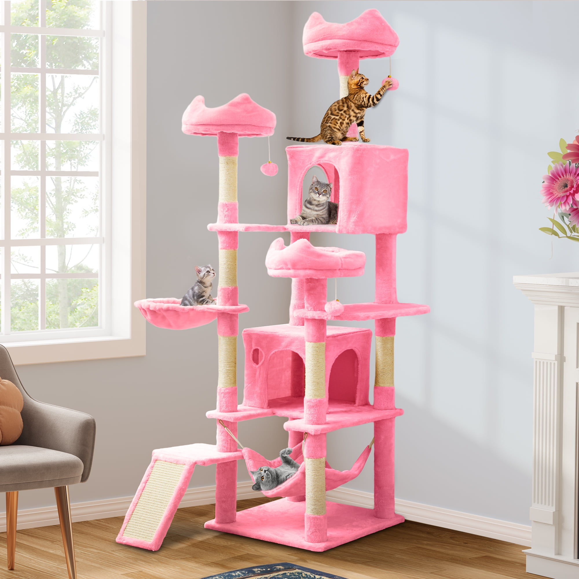 Dextrus 75" Multi-Level Cat Tree Tower with Cat Condos, Perches ...