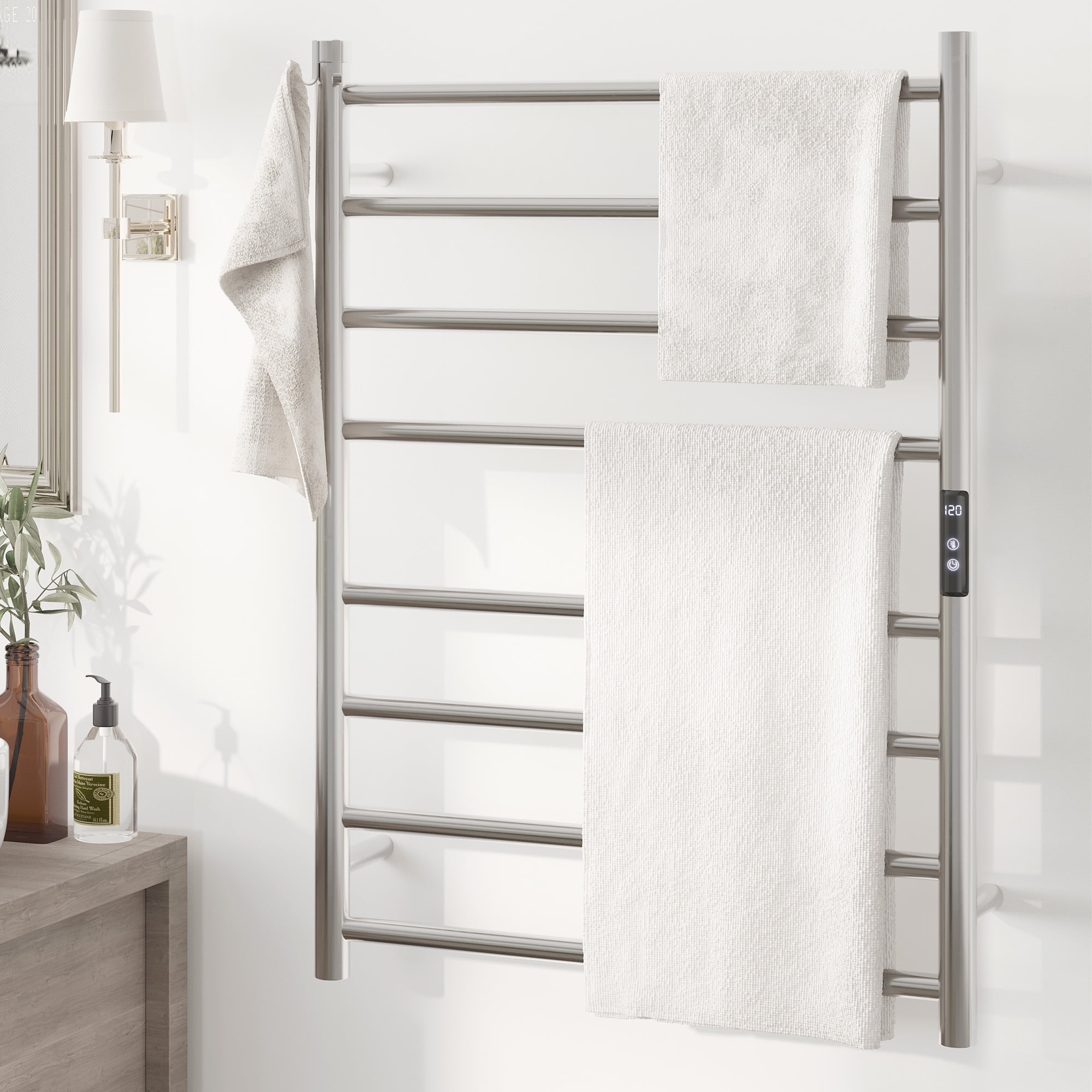 Dextrus 8 Bars Heated Towel Rack, Electric Towel Heater Warmer w/ Timer ...