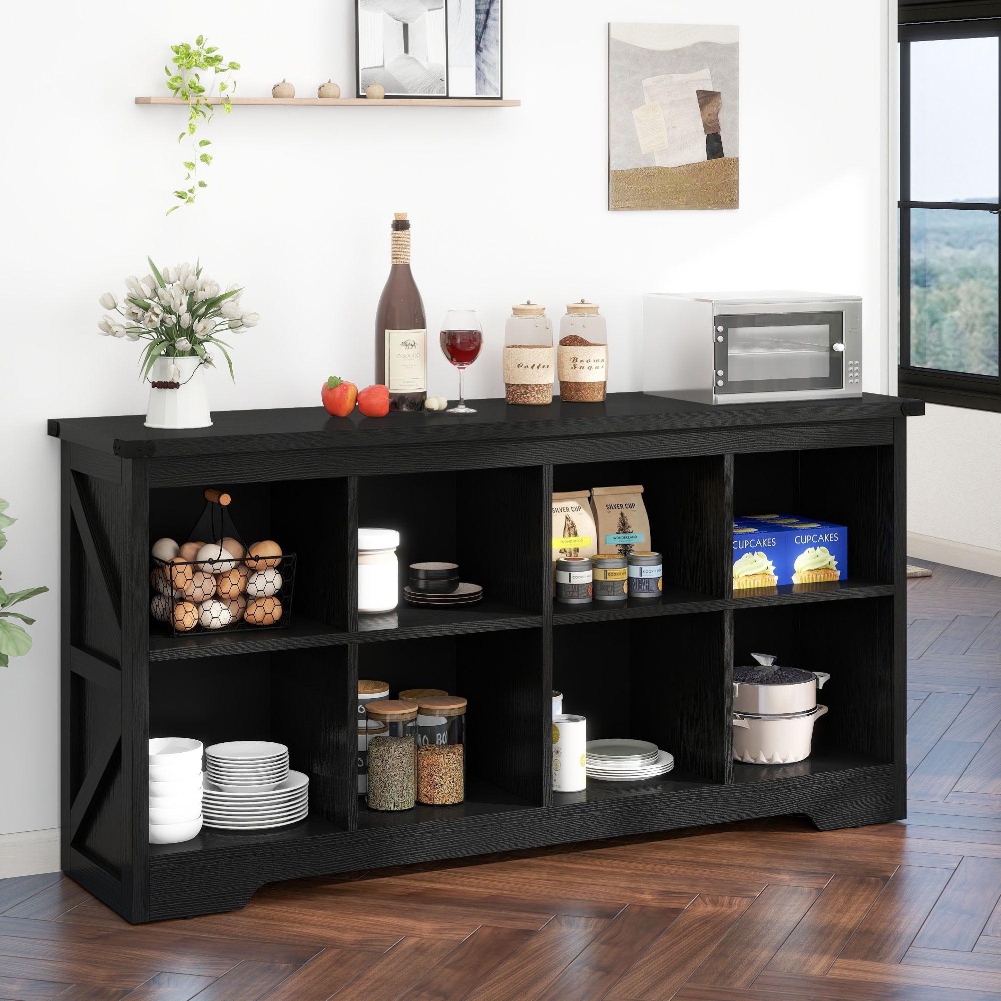 Dextrus 8 Cube Organizer Bookcase, Farmhouse Cubby Bookcase, Horizontal ...