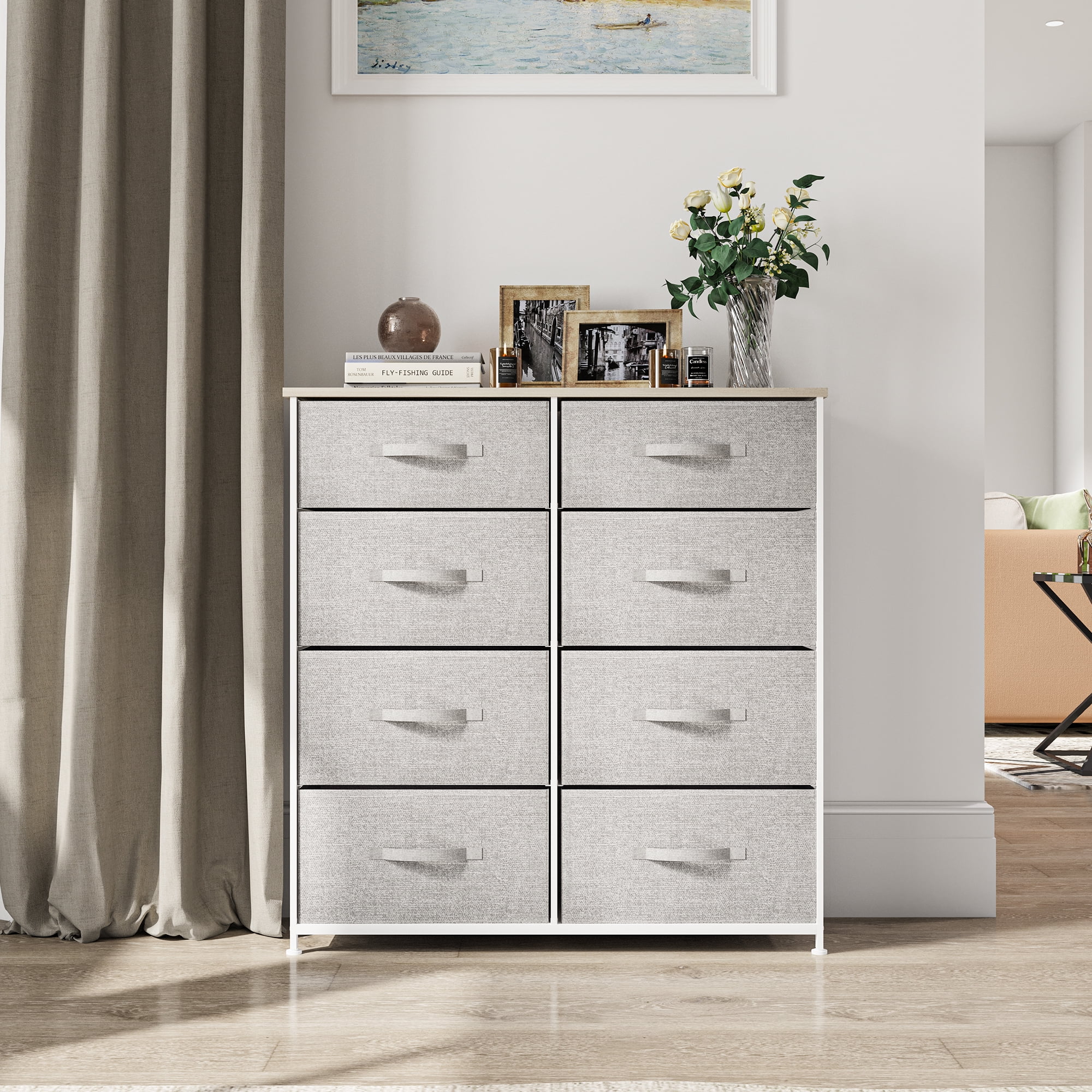 Dextrus 8-Drawer dresser Grey Fabric Storage Chest Double Dresser for ...