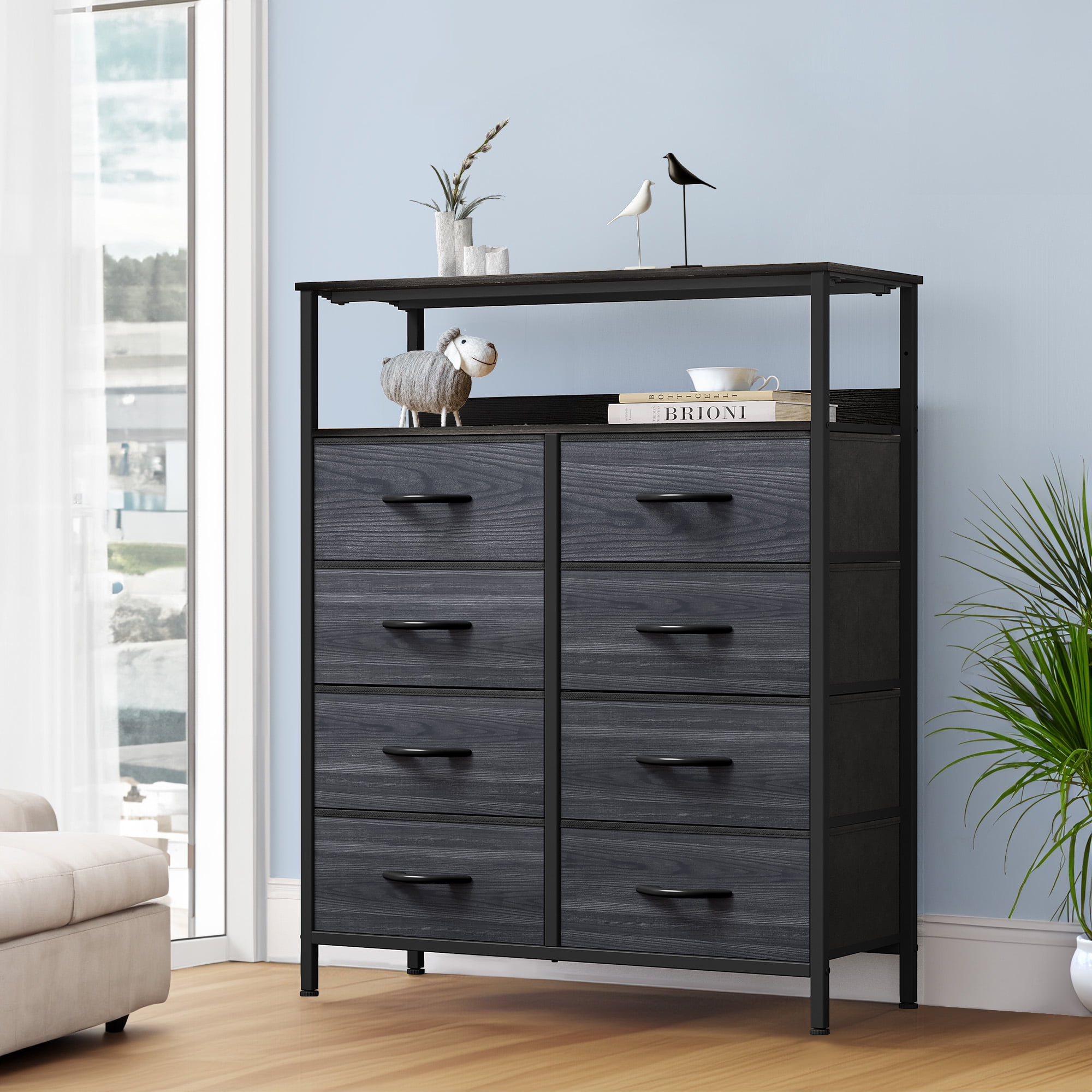 DEXTRUS 8-Drawer Fabric Dresser with Shelves, Storage Cabinet Organizer ...