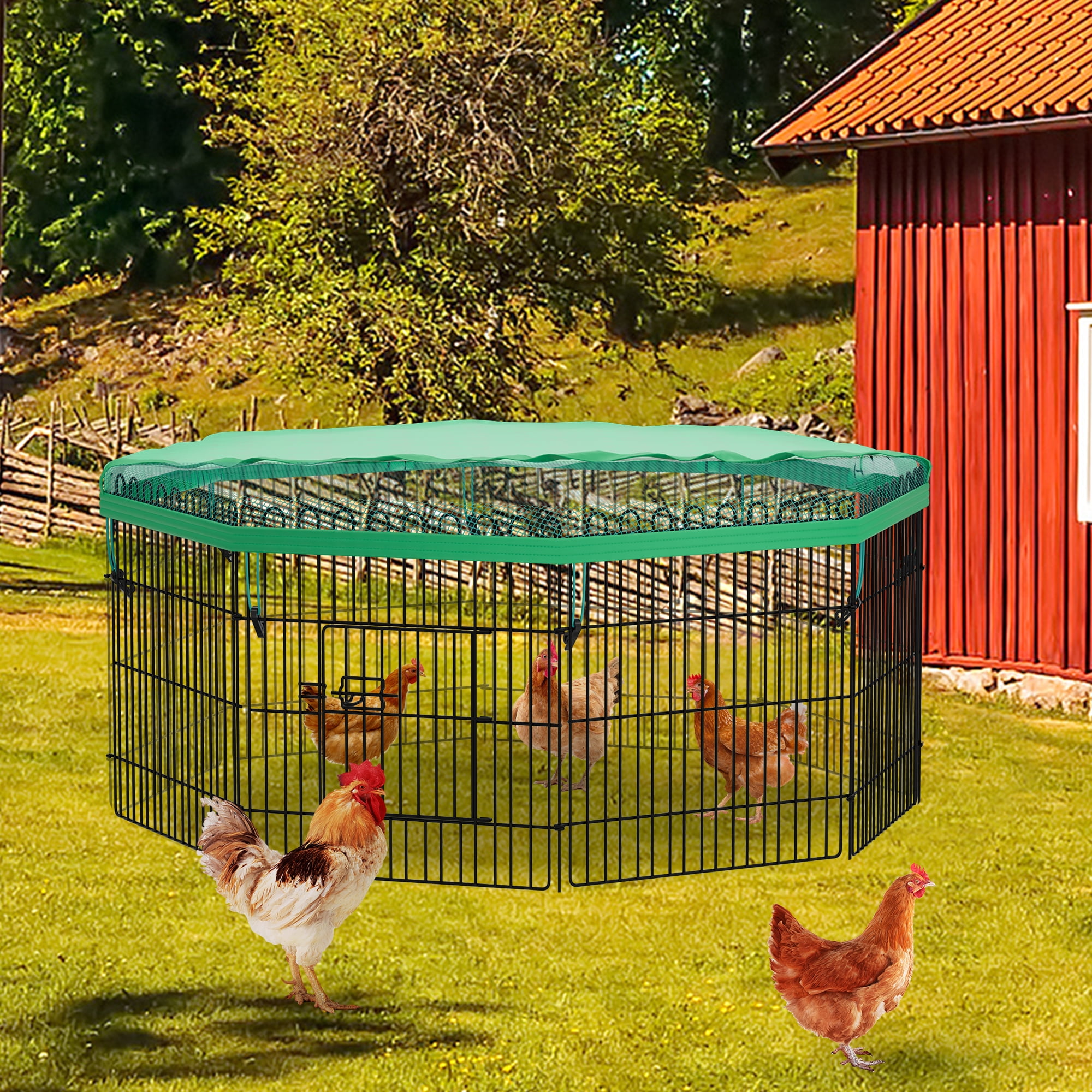 Dextrus 8 Panel Metal Chicken Coop, Walk-in Poultry Cage,Foldable ...