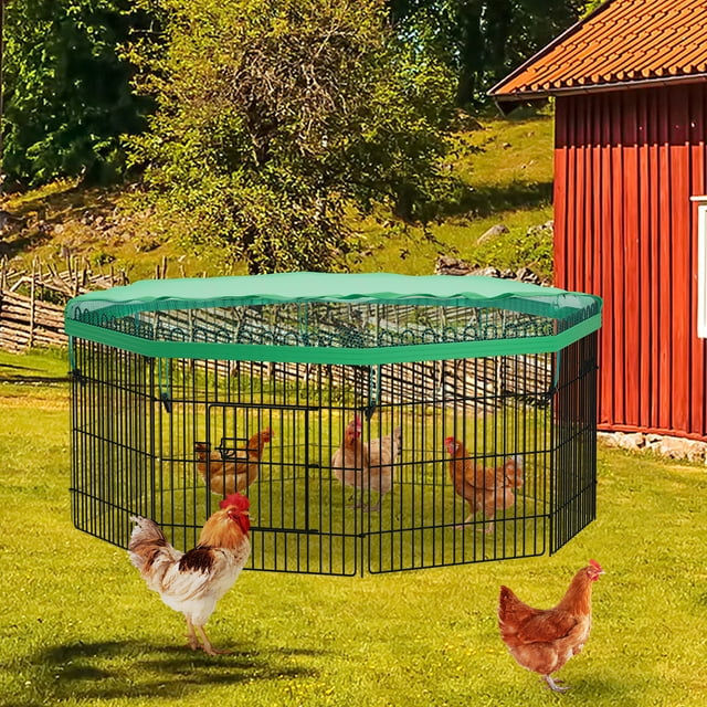 Dextrus 8 Panel Metal Chicken Coop, Walk-in Poultry Cage,Foldable ...