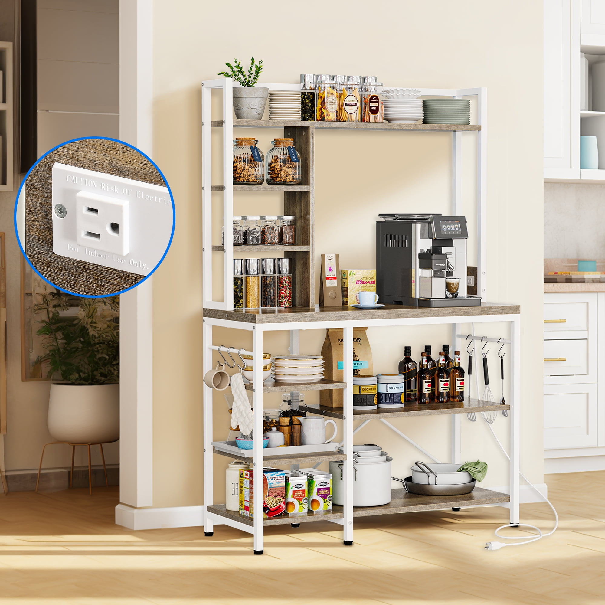 Dextrus 8 Tier Kitchen Bakers Rack with Power Outlets, 39" Freestanding ...